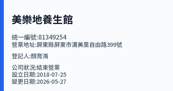 美樂地養生館的照片-統編 81349254(屏東縣) 公司登記資料與營業項目詳細圖表