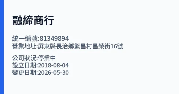融締商行的照片-統編 81349894(屏東縣) 公司登記資料與營業項目詳細圖表