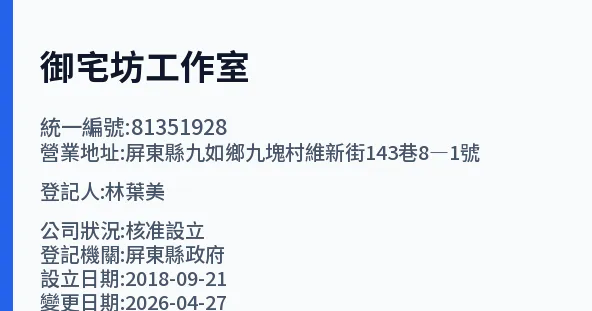 御宅坊工作室的照片-統編 81351928(屏東縣) 公司登記資料與營業項目詳細圖表