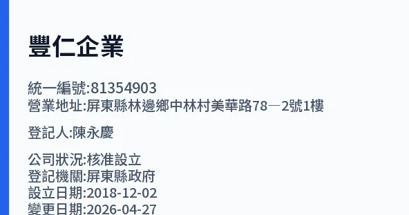 豐仁企業的照片-統編 81354903(屏東縣) 公司登記資料與營業項目詳細圖表