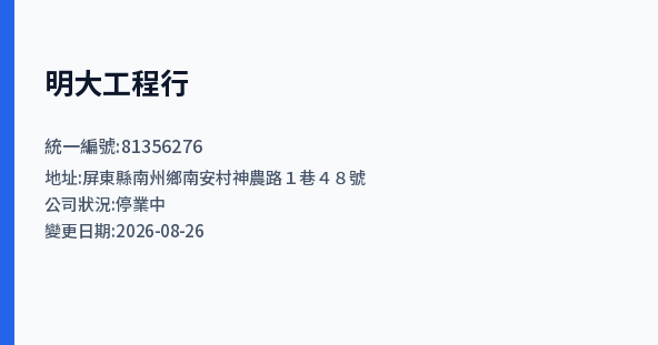 明大工程行的照片-統編 81356276(屏東縣) 公司登記資料與營業項目詳細圖表