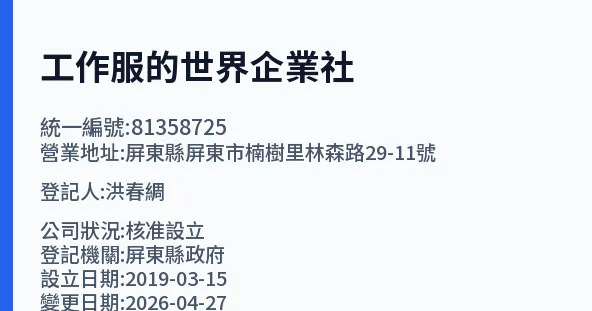 工作服的世界企業社的照片-統編 81358725(屏東縣) 公司登記資料與營業項目詳細圖表