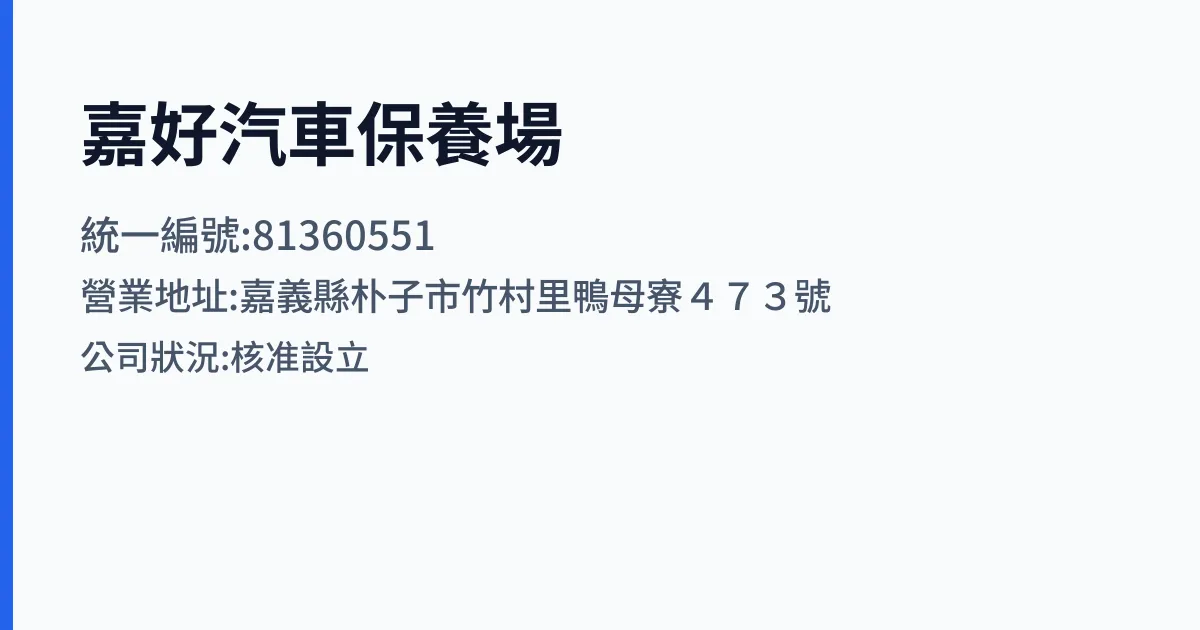 嘉好汽車保養場 - 統編 81360551(嘉義縣) 公司登記資料與營業項目詳細圖表