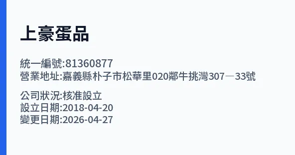 上豪蛋品的照片-統編 81360877(嘉義縣) 公司登記資料與營業項目詳細圖表