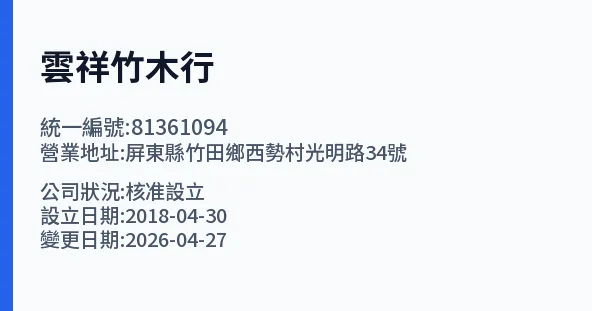 雲祥竹木行的照片-統編 81361094(屏東縣) 公司登記資料與營業項目詳細圖表