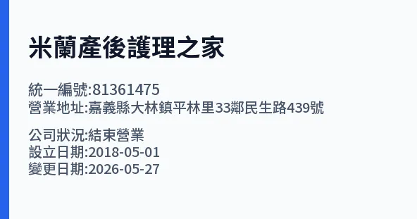 米蘭產後護理之家的照片-統編 81361475(嘉義縣) 公司登記資料與營業項目詳細圖表