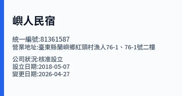 嶼人民宿的照片-統編 81361587(臺東縣) 公司登記資料與營業項目詳細圖表