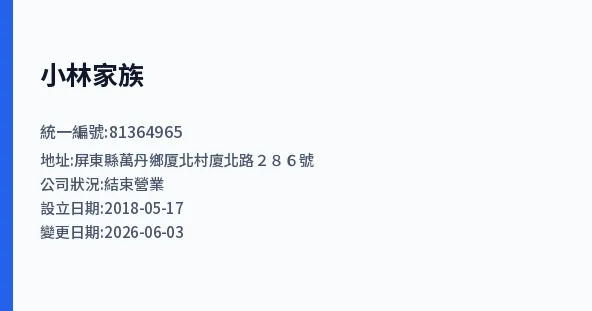 小林家族的照片-統編 81364965(屏東縣) 公司登記資料與營業項目詳細圖表