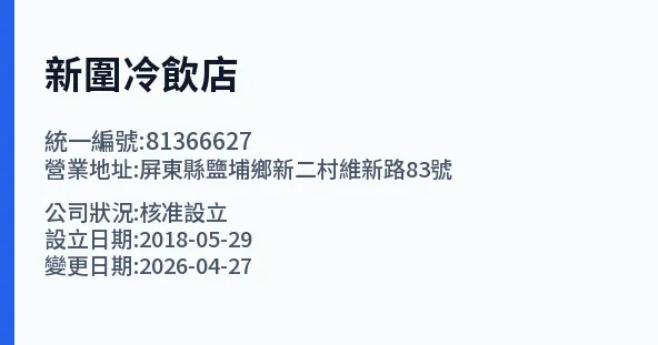 新圍冷飲店的照片-統編 81366627(屏東縣) 公司登記資料與營業項目詳細圖表