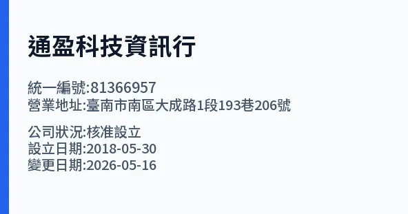 通盈科技資訊行的照片-統編 81366957(臺南市) 公司登記資料與營業項目詳細圖表
