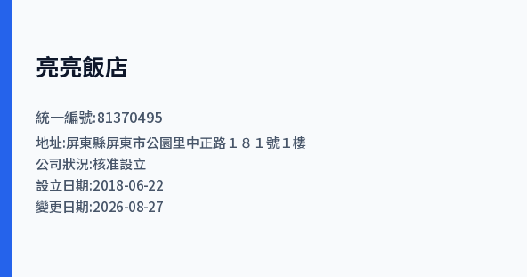 亮亮飯店的照片-統編 81370495 公司登記資料與營業項目詳細圖表