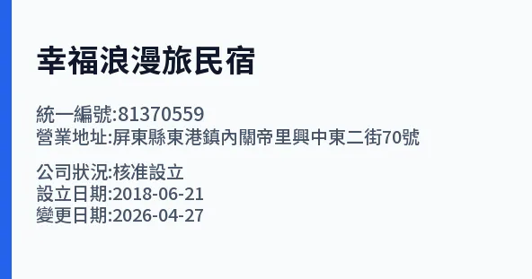 幸福浪漫旅民宿的照片-統編 81370559(屏東縣) 公司登記資料與營業項目詳細圖表