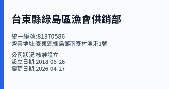 台東縣綠島區漁會供銷部的照片-統編 81370586(臺東縣) 公司登記資料與營業項目詳細圖表