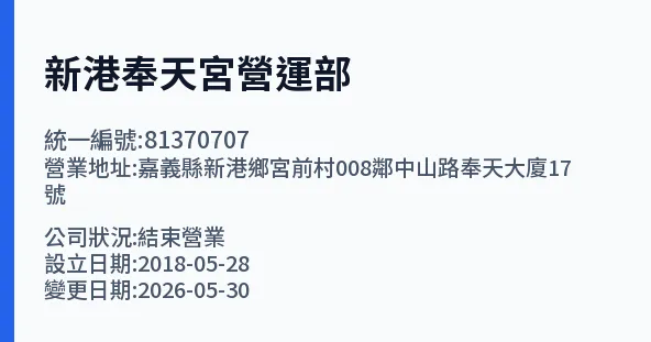 新港奉天宮營運部的照片-統編 81370707(嘉義縣) 公司登記資料與營業項目詳細圖表