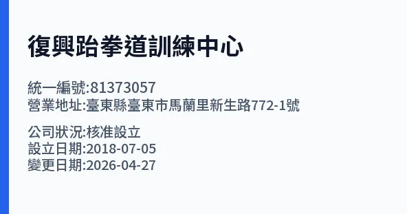復興跆拳道訓練中心的照片-統編 81373057(臺東縣) 公司登記資料與營業項目詳細圖表