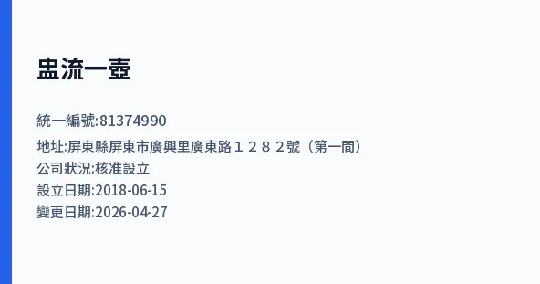 盅流一壺的照片-統編 81374990(屏東縣) 公司登記資料與營業項目詳細圖表