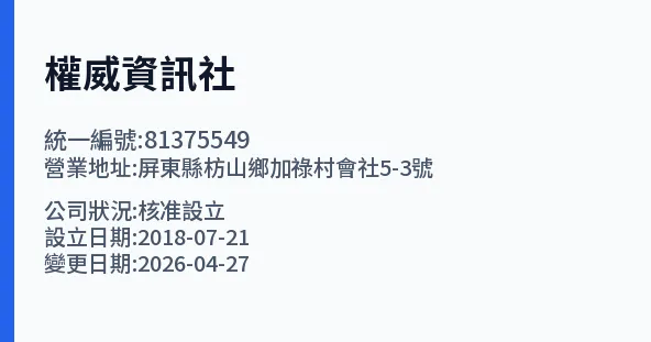 權威資訊社的照片-統編 81375549(屏東縣) 公司登記資料與營業項目詳細圖表