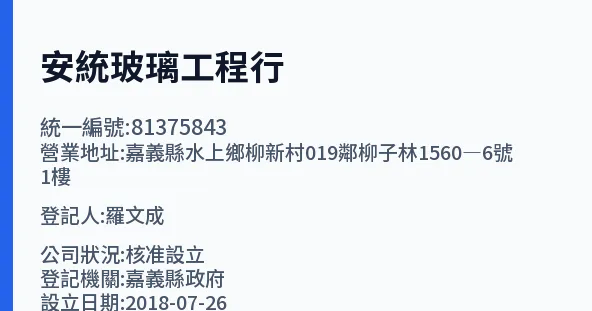 安統玻璃工程行的照片-統編 81375843(嘉義縣) 公司登記資料與營業項目詳細圖表