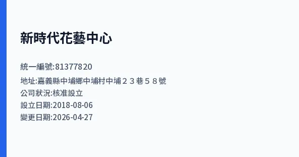 新時代花藝中心的照片-統編 81377820(嘉義縣) 公司登記資料與營業項目詳細圖表