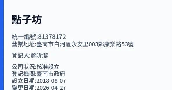 點子坊的照片-統編 81378172(臺南市) 公司登記資料與營業項目詳細圖表