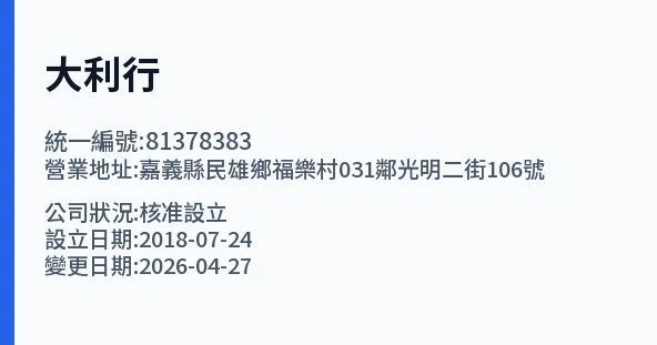 大利行的照片-統編 81378383(嘉義縣) 公司登記資料與營業項目詳細圖表