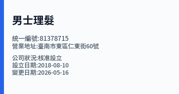 男士理髮的照片-統編 81378715(臺南市) 公司登記資料與營業項目詳細圖表