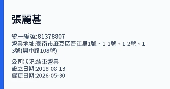 張麗甚的照片-統編 81378807(臺南市) 公司登記資料與營業項目詳細圖表