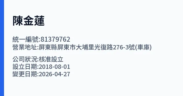 陳金蓮的照片-統編 81379762(屏東縣) 公司登記資料與營業項目詳細圖表