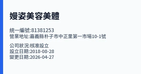 嫚姿美容美體的照片-統編 81381253(嘉義縣) 公司登記資料與營業項目詳細圖表