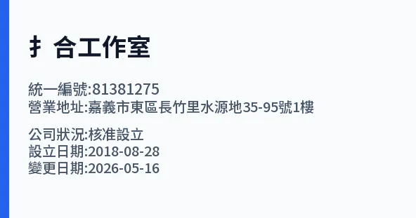 扌合工作室的照片-統編 81381275(嘉義市) 公司登記資料與營業項目詳細圖表