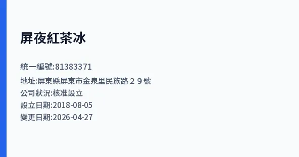 屏夜紅茶冰的照片-統編 81383371(屏東縣) 公司登記資料與營業項目詳細圖表
