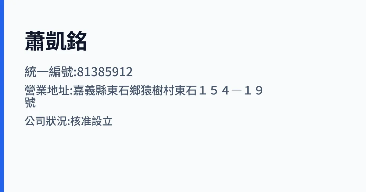 蕭凱銘 - 統編 81385912(嘉義縣) 公司登記資料與營業項目詳細圖表