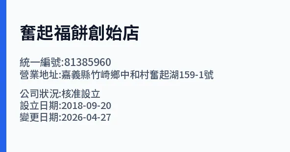 奮起福餅創始店的照片-統編 81385960(嘉義縣) 公司登記資料與營業項目詳細圖表