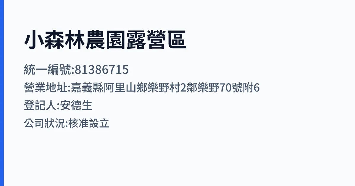 小森林農園露營區 - 統編 81386715(嘉義縣) 公司登記資料與營業項目詳細圖表