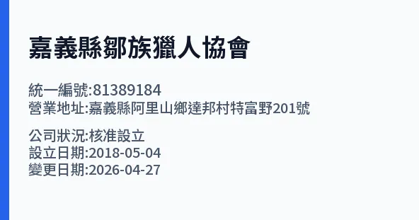 嘉義縣鄒族獵人協會的照片-統編 81389184(嘉義縣) 公司登記資料與營業項目詳細圖表