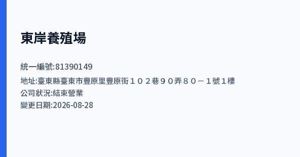 東岸養殖場的照片-統編 81390149(臺東縣) 公司登記資料與營業項目詳細圖表