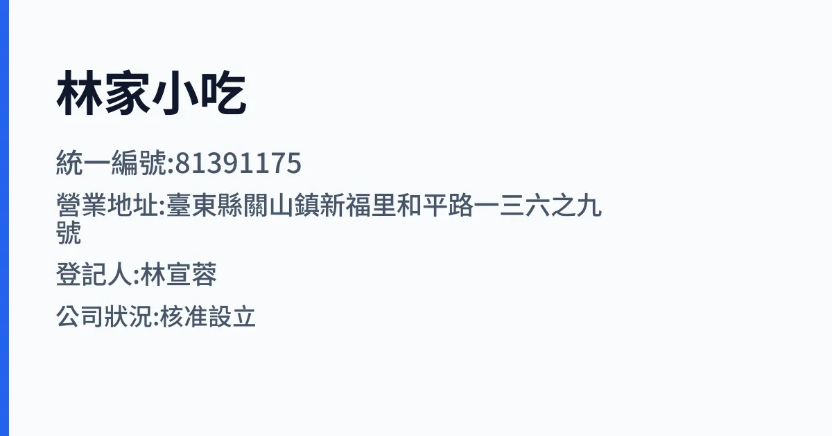 林家小吃 - 統編 81391175(臺東縣) 公司登記資料與營業項目詳細圖表