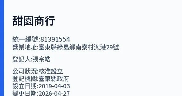 甜園商行的照片-統編 81391554(臺東縣) 公司登記資料與營業項目詳細圖表