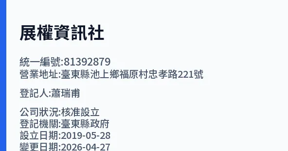 展權資訊社的照片-統編 81392879(臺東縣) 公司登記資料與營業項目詳細圖表