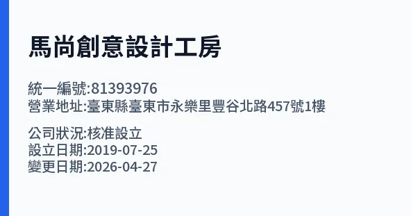 馬尚創意設計工房的照片-統編 81393976(臺東縣) 公司登記資料與營業項目詳細圖表