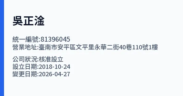 吳正淦的照片-統編 81396045(臺南市) 公司登記資料與營業項目詳細圖表