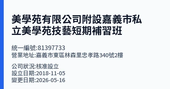 美學苑有限公司附設嘉義市私立美學苑技藝短期補習班的照片-統編 81397733(嘉義市) 公司登記資料與營業項目詳細圖表