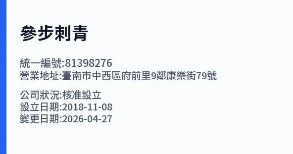 參步刺青的照片-統編 81398276(臺南市) 公司登記資料與營業項目詳細圖表