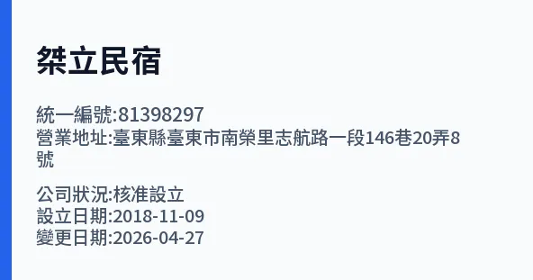 桀立民宿的照片-統編 81398297(臺東縣) 公司登記資料與營業項目詳細圖表
