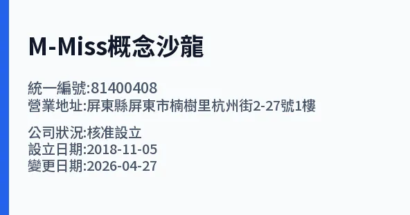 M-Miss概念沙龍的照片-統編 81400408(屏東縣) 公司登記資料與營業項目詳細圖表