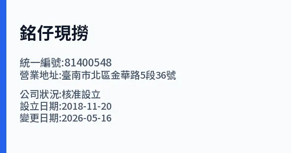 銘仔現撈的照片-統編 81400548(臺南市) 公司登記資料與營業項目詳細圖表