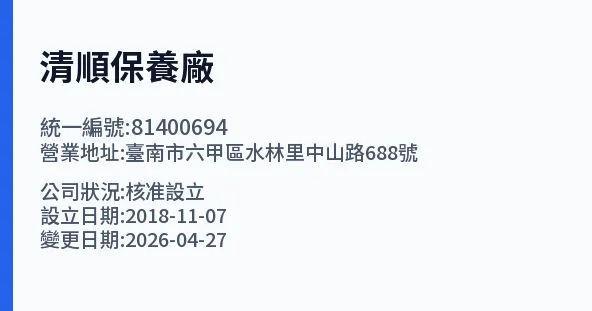 清順保養廠的照片-統編 81400694(臺南市) 公司登記資料與營業項目詳細圖表
