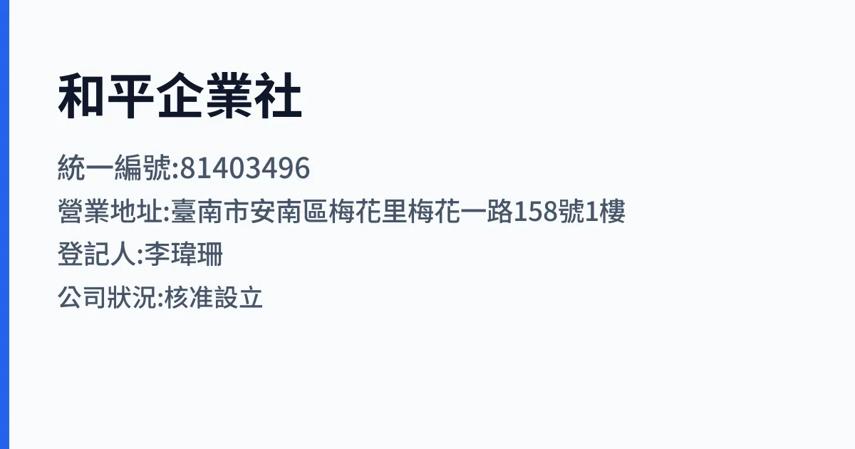 和平企業社 - 統編 81403496(臺南市) 公司登記資料與營業項目詳細圖表