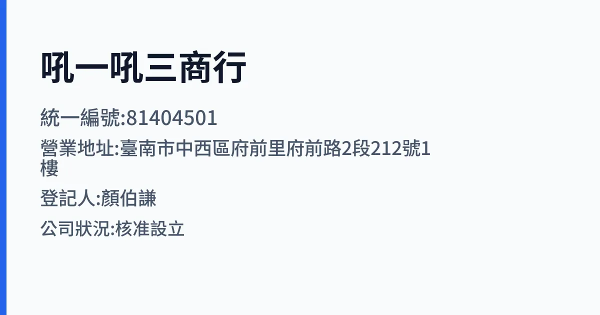 吼一吼三商行 - 統編 81404501(臺南市) 公司登記資料與營業項目詳細圖表