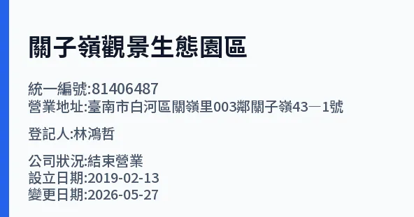 關子嶺觀景生態園區的照片-統編 81406487(臺南市) 公司登記資料與營業項目詳細圖表